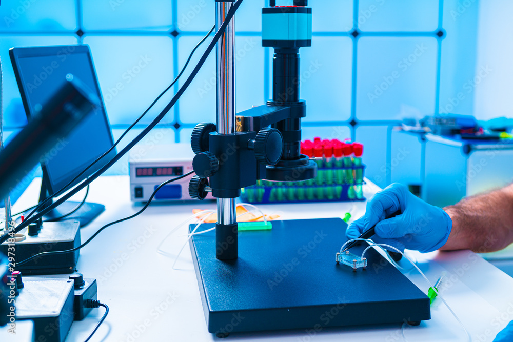 Design development Lab On Chip device in microfluidic lab Stock Photo ...