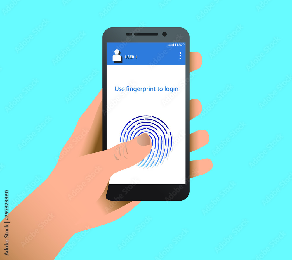 the illustrations image of the thumb scanning on smartphone screen ...