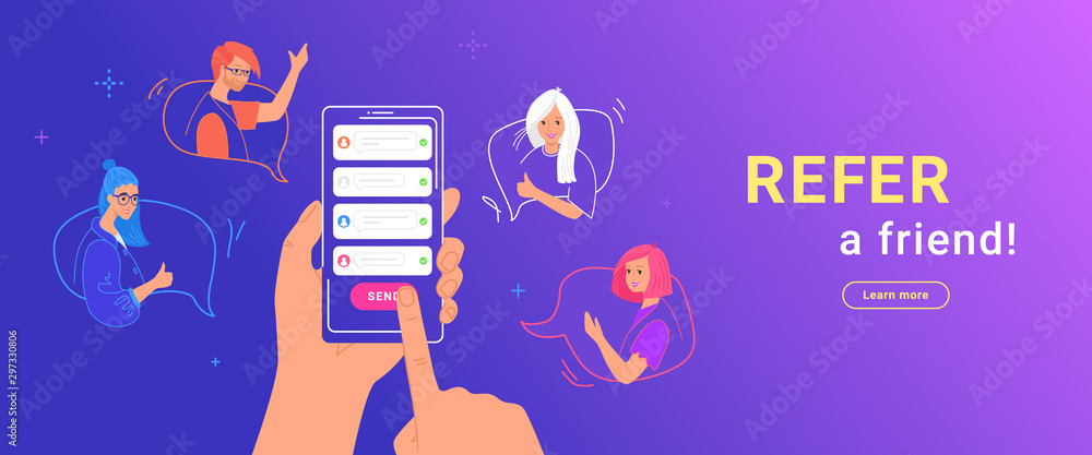 Refer a friend gradient vector illustration of human hand holds ...