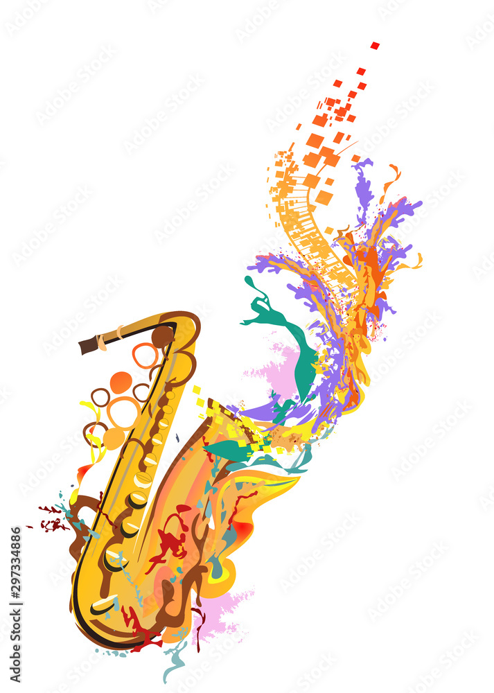 Abstract poster with musical instruments decorated with colorful ...