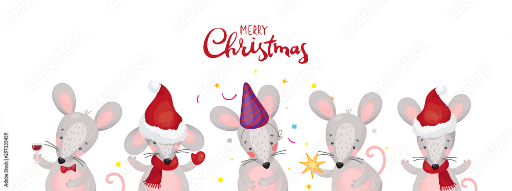 Collection of characters in a flat style. Cute mice or rats for ...