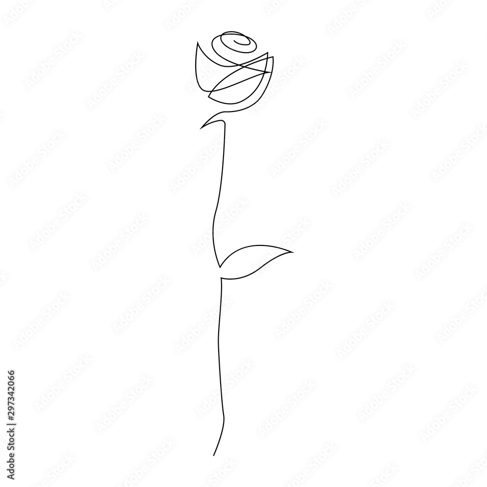 One line hand drawn rose. Long stem rose. Single line flower vector ...