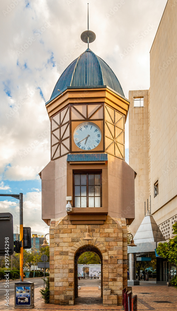 Clock tower on the street in city center of Windhoek, Namibia Stock ...