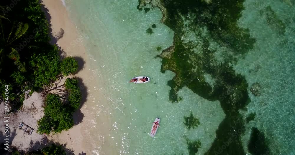 Aerial drone footage of three female models enjoying some leisure time ...