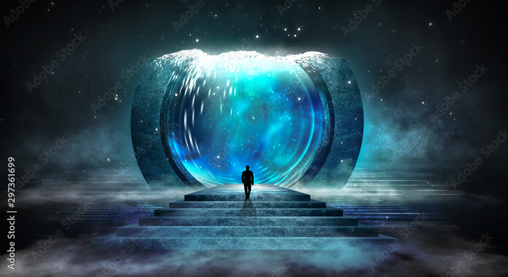 Dark abstract futuristic background. Scene with stairs up. Seabed ...