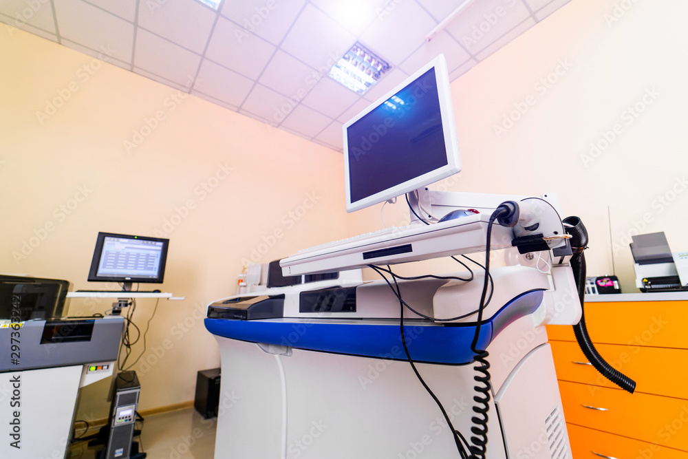 Chemical laboratory interior. Special medical equipment for analysys ...