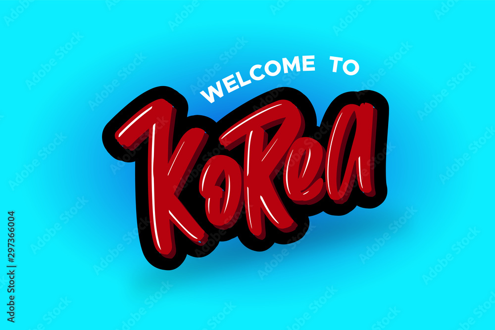 Welcome to Korea modern brush lettering text. Vector illustration logo ...