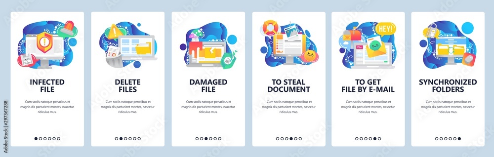 Mobile app onboarding screens. Cyber security technology, sync computer ... Mobile app onboarding screens. Cyber security technology, sync computer ...