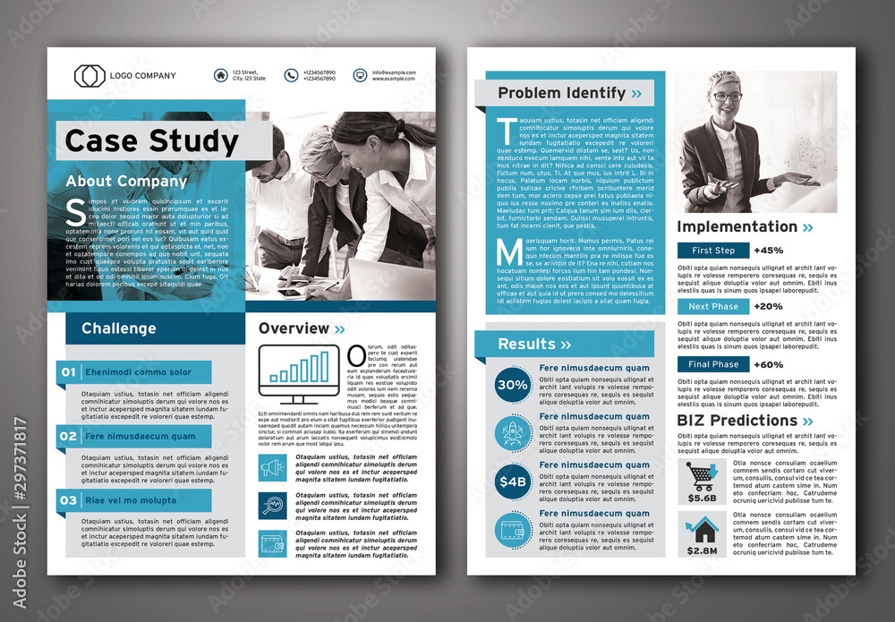 Case Study Layout with Blue Accents Stock Template | Adobe Stock