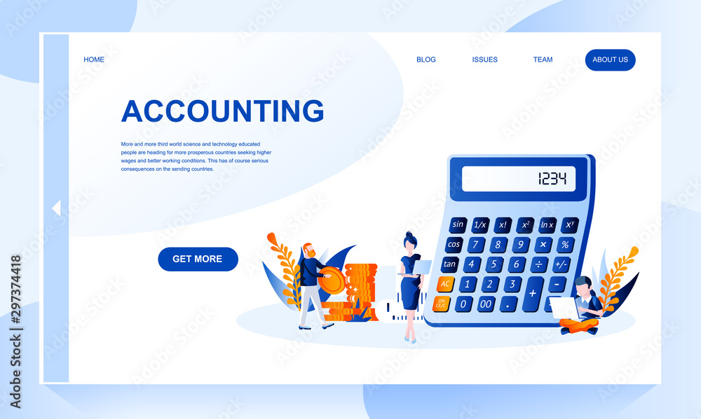 Accounting vector landing page template with header. Bookkeeping web ...