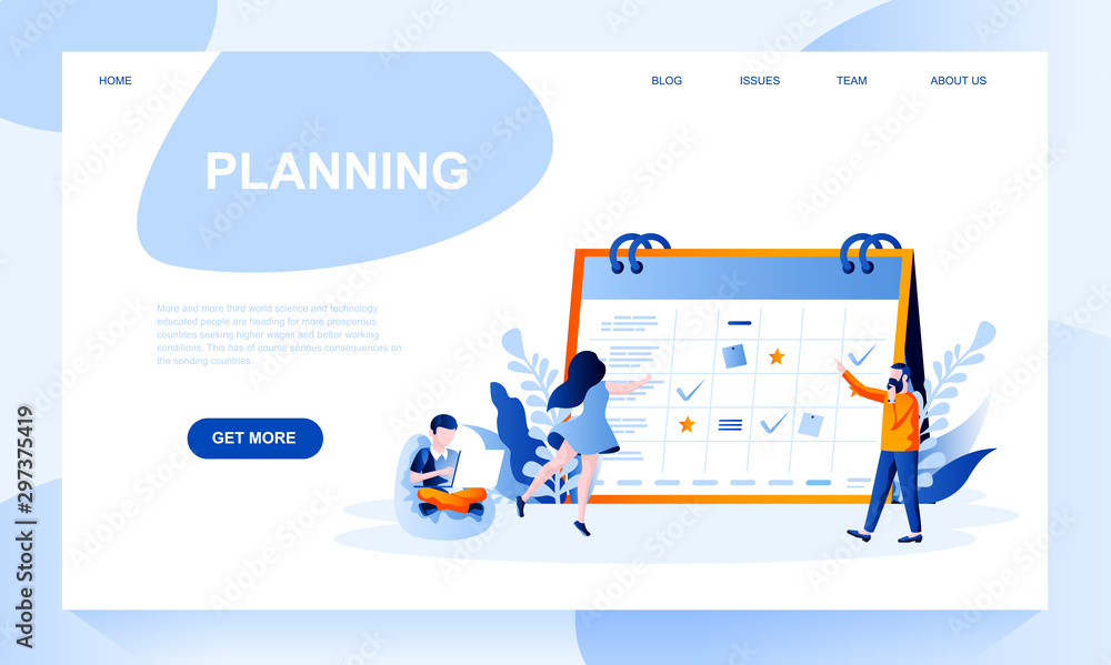 Planning vector landing page template with header. Online calendar ...