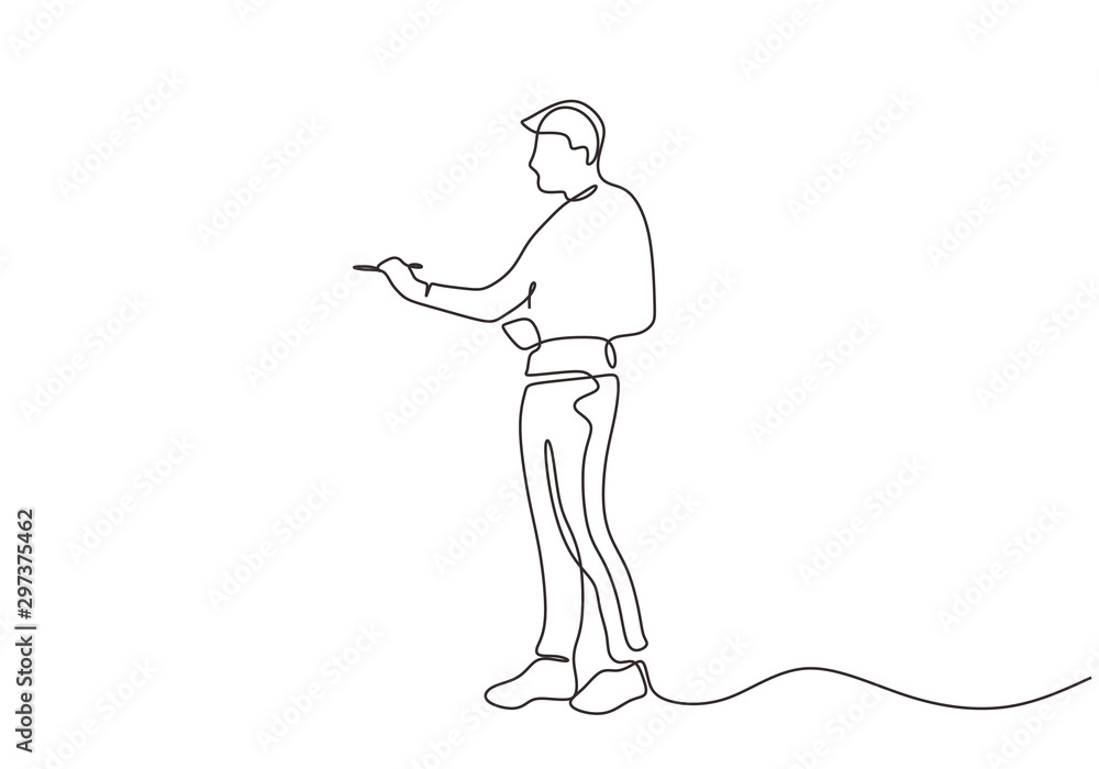 Person painting one line drawing. Continuous single lineart of painter ...