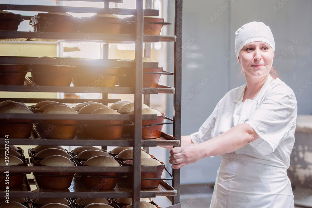 Bakery.Industrial production of bread. A bakery worker with pallets ...