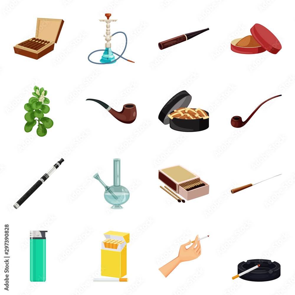 Vector illustration of cigarette and tobacco symbol. Collection of ...