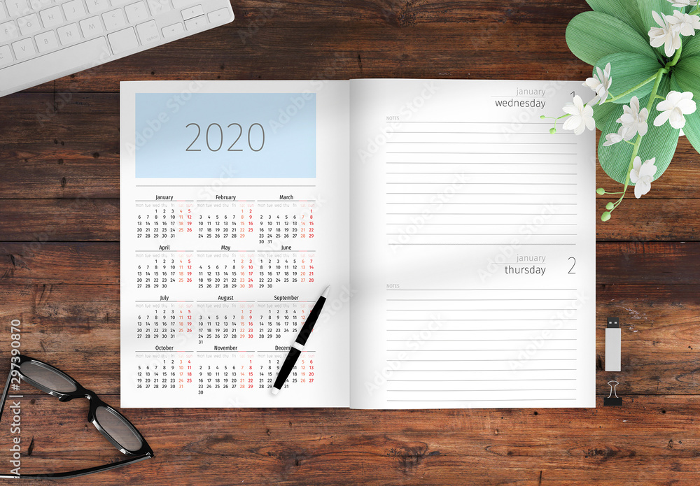 2020 Agenda Layout with Red Accents Stock Template | Adobe Stock