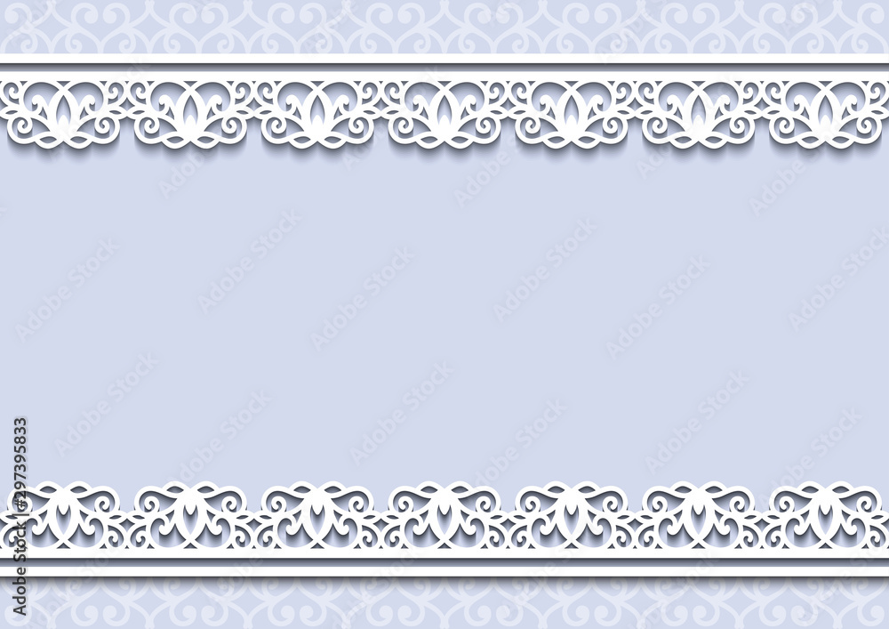 Elegant ornamental frame with lace decoration on blue background ...