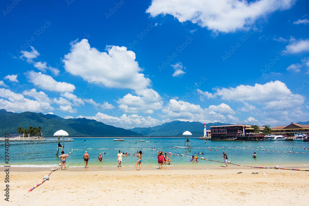 Beach on the small Boundary island near Sanya, exotic Hainan island ...