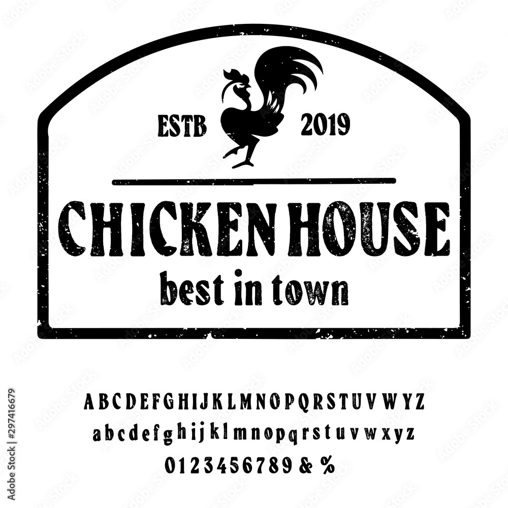 Hand drawn vintage retro font. Outdoor advertising of American Chicken ...