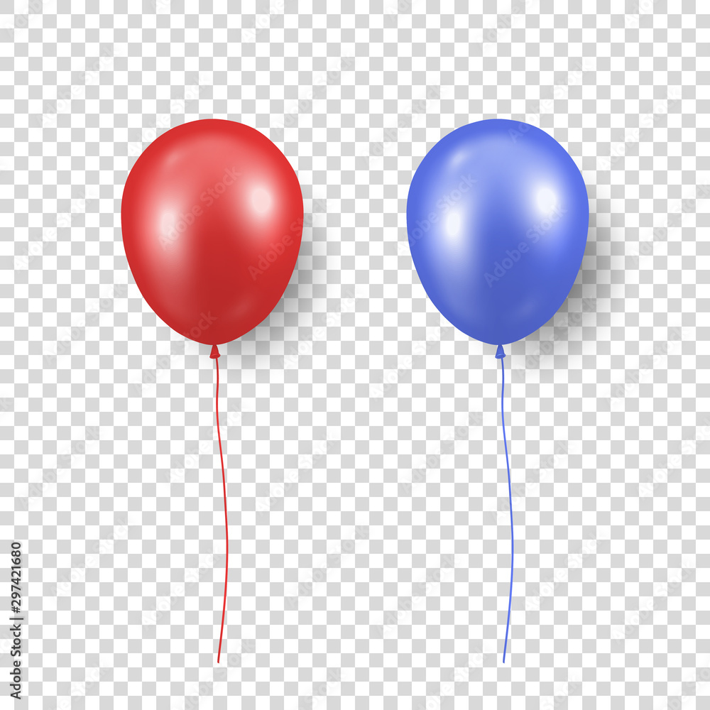 Vector 3d Realistic Glossy Metallic Red and Blue Balloon with Ribbon ...