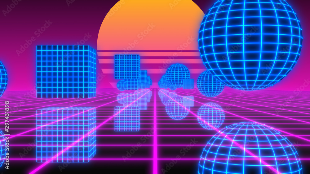 80s Retro grid - Synthwave / Vaporwave / Retrowave style - 3D ...