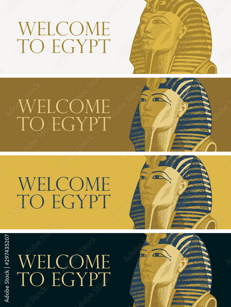 Set of vector banners with Golden mask of Egiptian pharaoh Tutankhamun ...