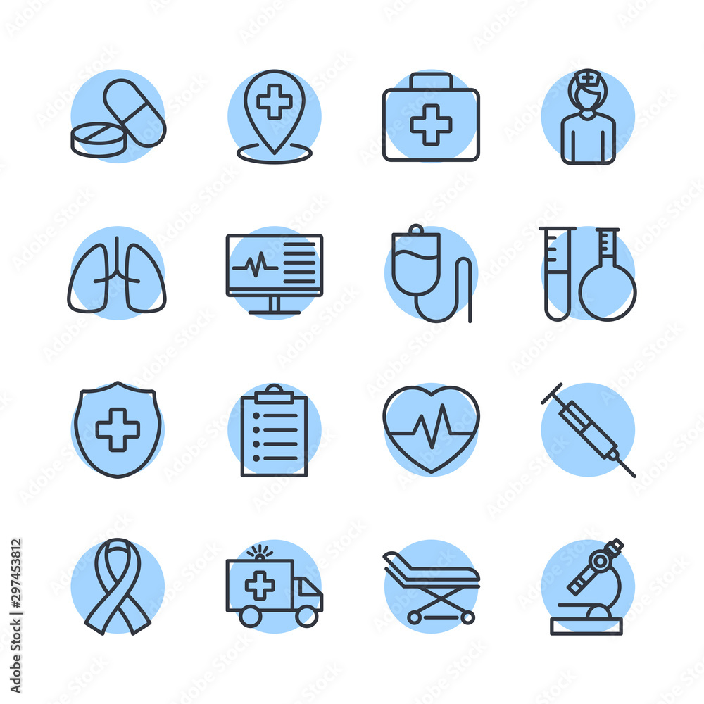 Medical Assistance Related Vector Line Icons template color editable ...