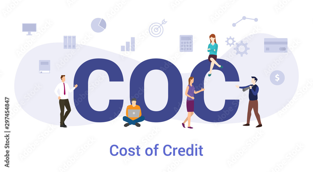 coc cost of credit concept with big word or text and team people with ...