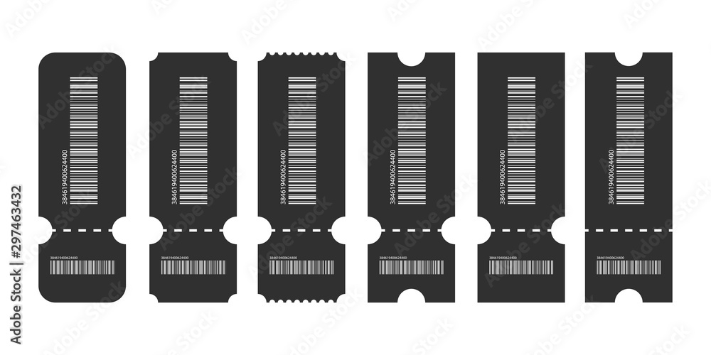Vector illustration set of tickets with barcode, tear-off ticket ...