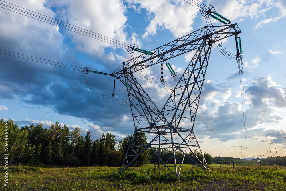 High voltage electric towers and power lines in the countryside Stock ...