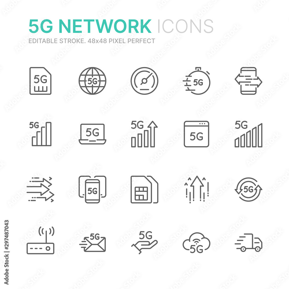 Collection of 5G networks related line icons. 48x48 Pixel Perfect ...