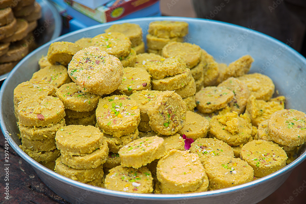 Lots of Sohan Halva indian sweet sugar with traditional flavorings and ...