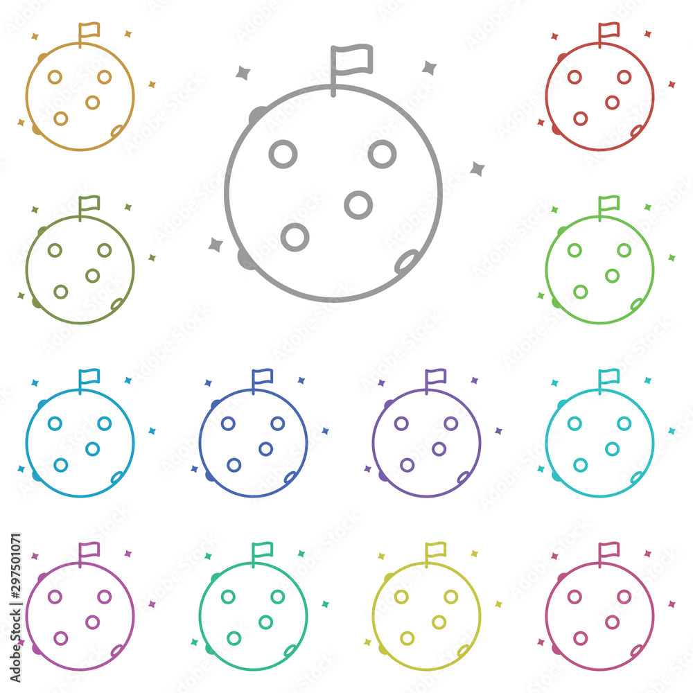 Flag, moon, space multi color icon. Simple thin line, outline vector of space icons for ui and ...