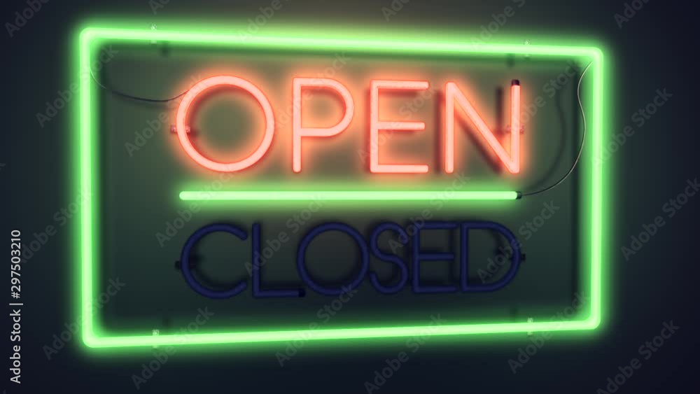 Realistic 3D render of a vivid and vibrant animated flashing neon sign ...