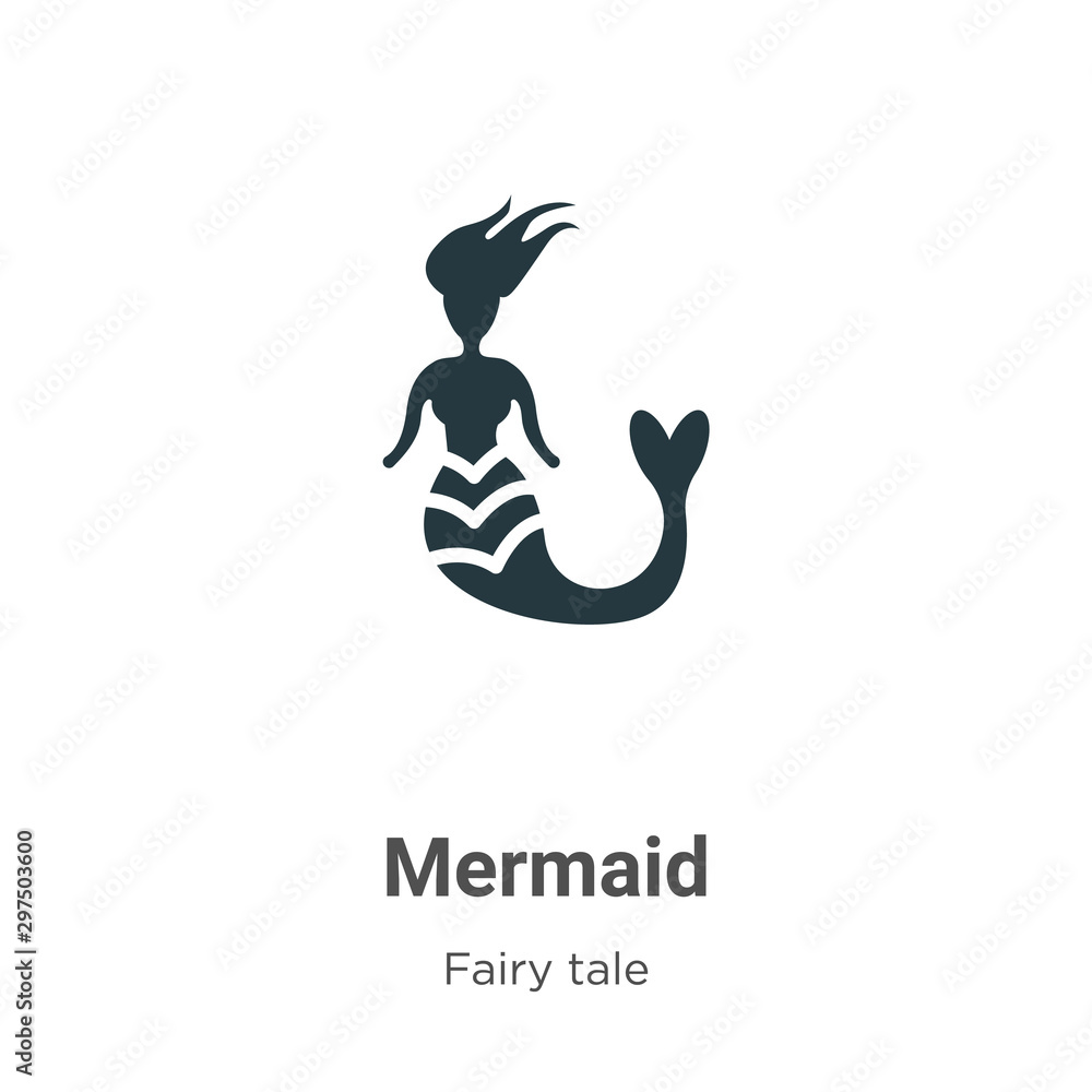 Mermaid vector icon on white background. Flat vector mermaid icon ...