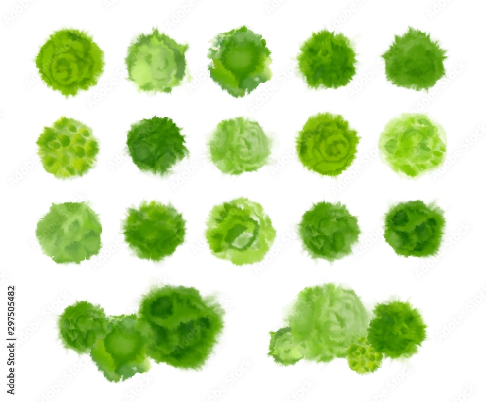 Poster Various green trees, bushes and shrubs, top view for landscape ...