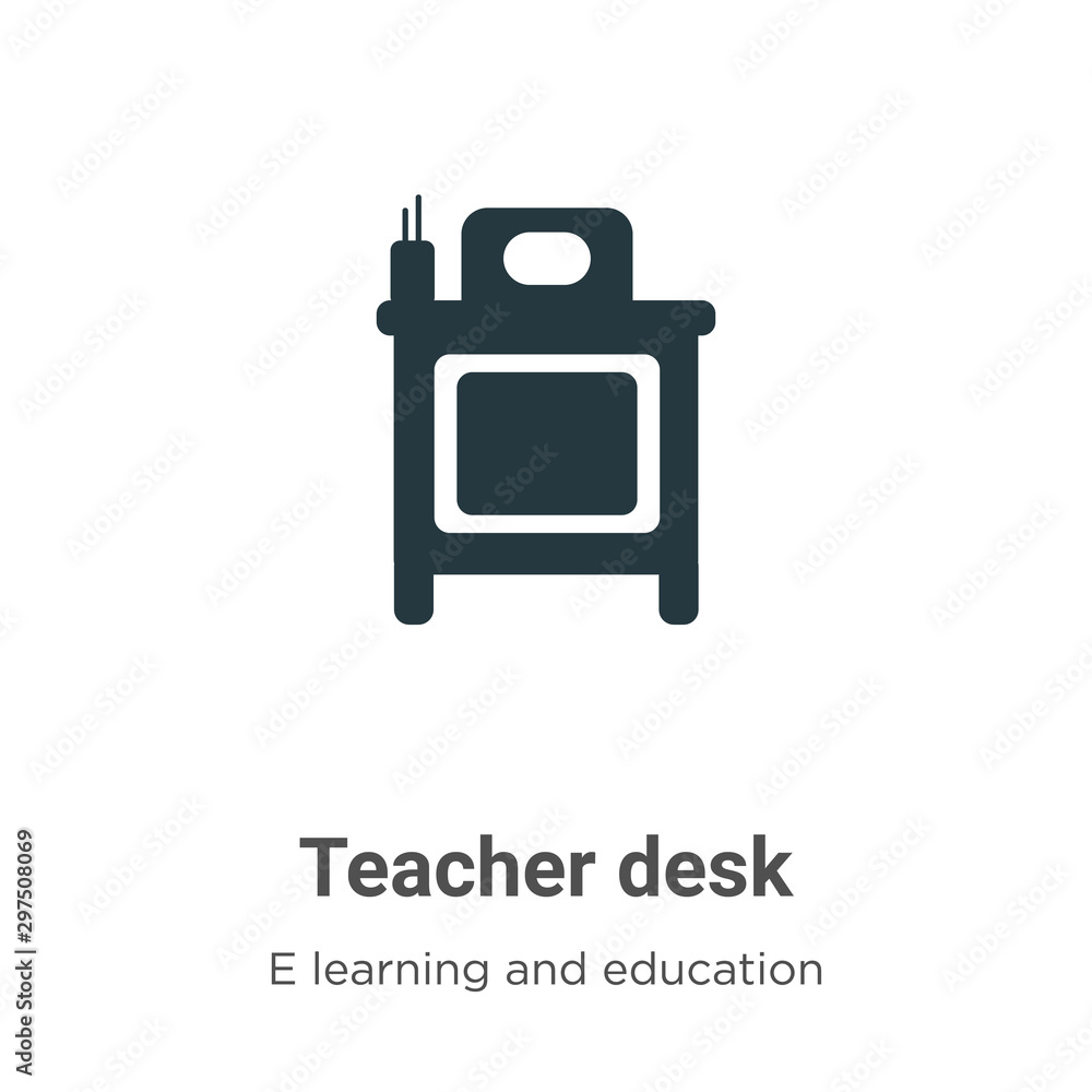 Teacher desk vector icon on white background. Flat vector teacher desk ...