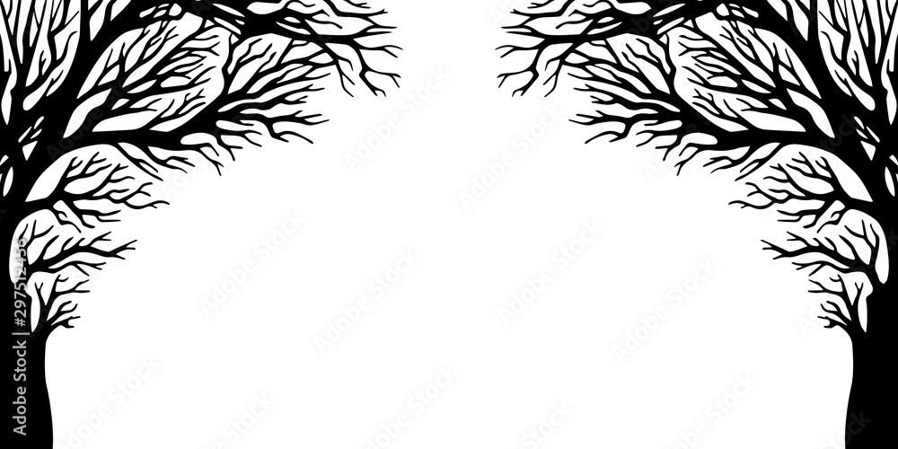 Vector illustration with spooky, bare, black trees isolated on white ...