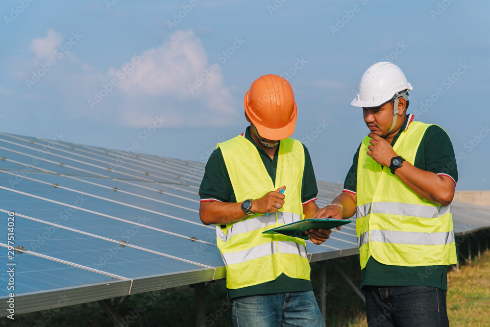 Inspector engineering concept; Engineer inspect solar panel at solar ...