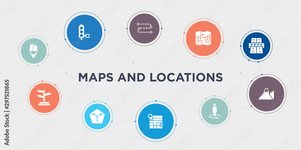 maps and locations 10 points circle design. shopping pin, , straight ...