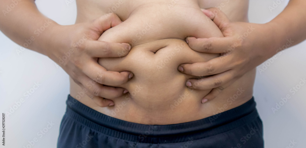 Overweight Asian obese men, He is feeling ill and worried about his ...