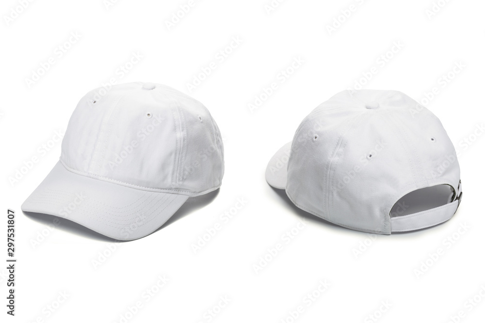 WhiteBaseball cap isolated on white background. Front and back view ...