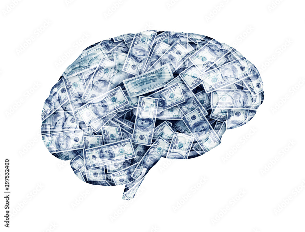 Human brain with money texture Stock Illustration | Adobe Stock