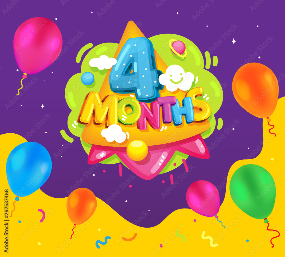 4 months baby symbol. kids cartoon vector illustration Stock Vector ...