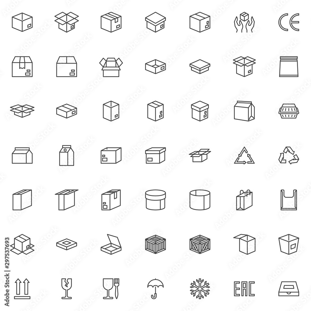 Packaging box line icons set. linear style symbols collection, outline ...
