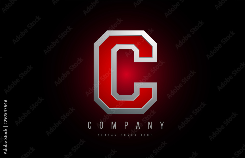 3d letter C logo grey metal metallic red alphabet for company icon ...