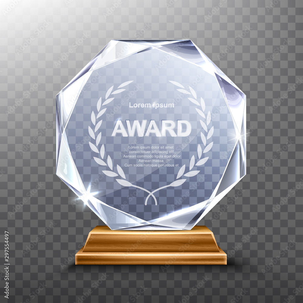 Glass award trophy or winner prize realistic vector illustration ...