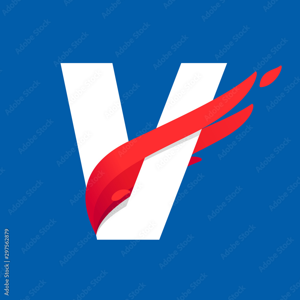 V letter logo with fast speed red bird wing. Stock Vector | Adobe Stock