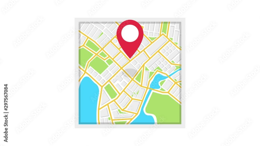 Navigation map and red checkpoint icon. Loop animation on white ...