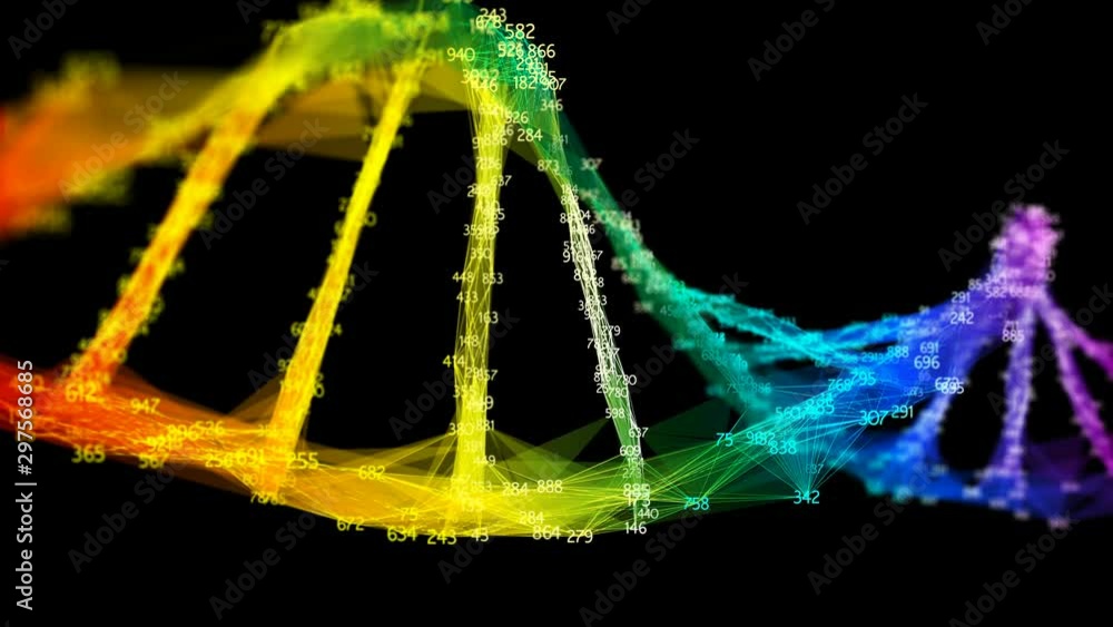 Video Stock Isolated abstract iridescent rainbow random digits polygon digital plexus DNA ...