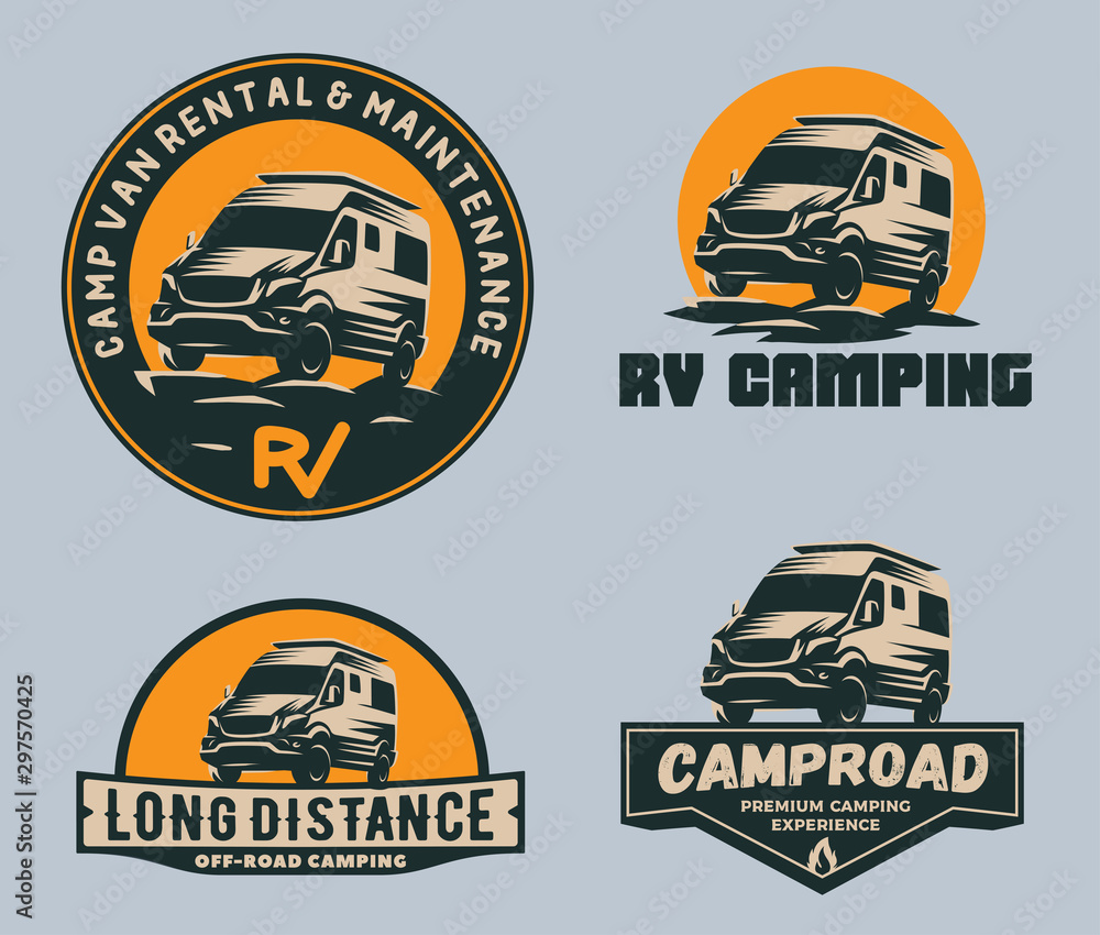 Set of camper van logo, emblems and badges. Recreational vehicle ...